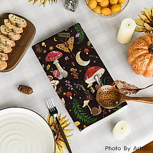 Artoid Mode Black Modern Mushroom Kitchen Towels Dish Towels, 18x26 Inch Cute Botanic Farmhouse Decoration Hand Towels Set of 2