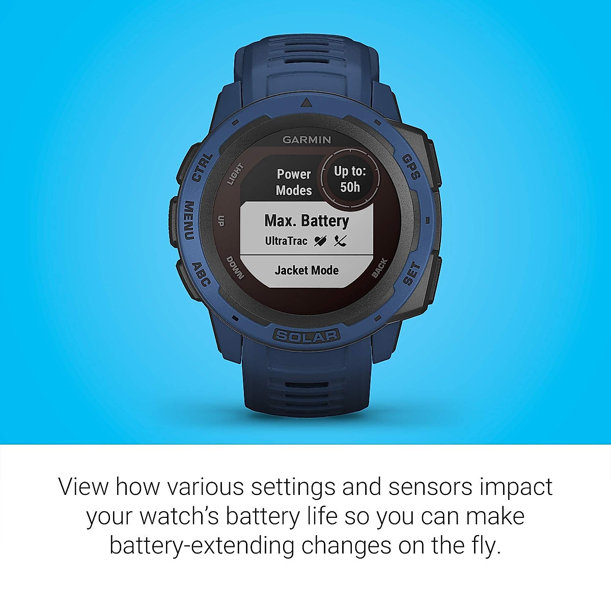 Garmin - Instinct Solar Rugged GPS Smartwatch 45mm - Tidal Blue (Renewed)
