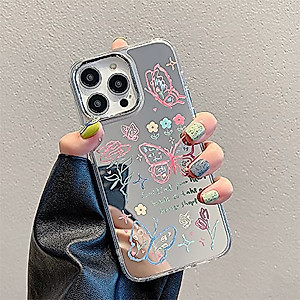 Espumoso Case for Mirror with Hand Stand Holder Flexible Cute Case Soft Print Silicone Clear Makeup Mirror Women Girls Shockproof Protect Cover (Butterfly)