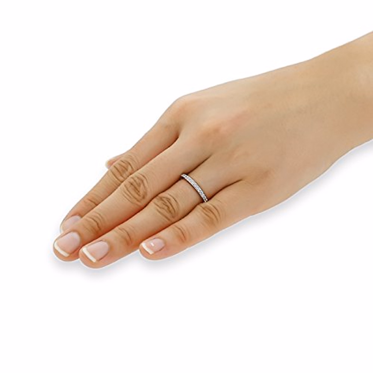 DoubleAccent Sterling Silver Ring Wedding Ring Round CZ Stone Eternity Ring Wedding Band 2MM (Size 5 to 10), 6