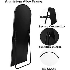 ZMYCZ Floor Mirror, 64"x21" Arched Full Length Mirror Standing Hanging or Leaning Against Wall, Arched-Top Mirror with Aluminum Alloy Frame, Body Mirror for Bedroom (Black)