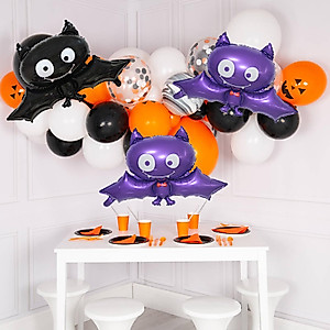 4 Pieces Large Bat Mylar Balloons Halloween Balloons Purple Black Bat Balloons Black Purple Halloween Decorations Halloween Foil Balloons for Halloween Party Decorations Supplies