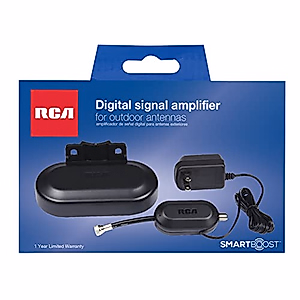 RCA Digital Signal Amplifier for Outdoor Antennas – Extremely Low Noise, UHF/VHF Amplification, Easy Install with Indoor Power Injector, Supports All TVs and Passive Outdoor TV Antennas (AMP2450E)