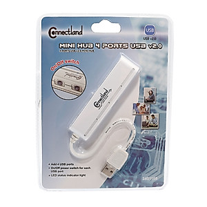 Connectland Utlra Slim USB 2.0 High-Speed 4 Port HUB with On Off Switch for Desktop and Laptops Windows Mac Linux CL-U2MNHUB-4W