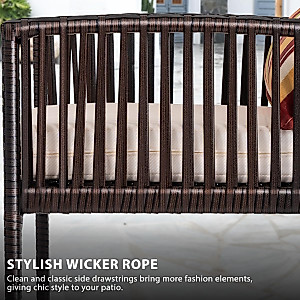 Sundale Outdoor Wicker Bar Stools, Patio Counter Height Brown Rattan Rope Stools with Back Rest, High Chair with Pillow & Beige Cushion, All-Weather Armless Tall Pub Barstool