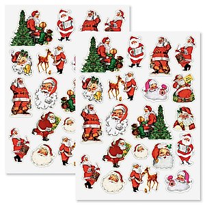 CURRENT Retro Santa Christmas Stickers - 40 Stickers, Two 8-1/2" x 11" Sheets, Holiday Themed, Great for Teachers, Students, Scrapbooking, DIY Arts and Crafts, Gift Wrap