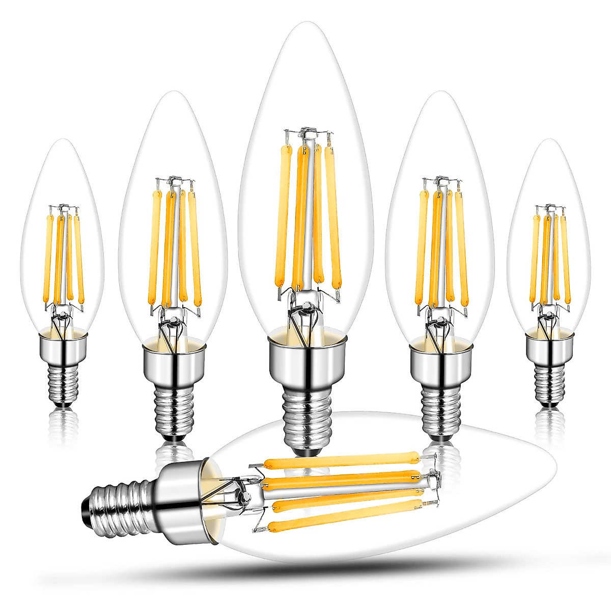 truestory B10 LED Candelabra Light Bulb,E12 Base 5W Equivalent 50W, Warm White 2700K, Filament Clear Glass, Dimmable, Pack of 6