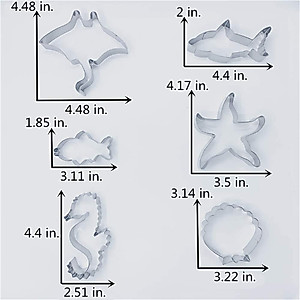 LILIAO Under The Sea Cookie Cutter Set - 7 Piece - Shark, Whale, Fish, Manta, Starfish, Shell and Seahorse Biscuit Fondant Cutters - Stainless Steel