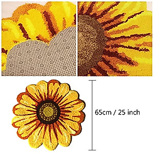 Syhonic Handmade Sunflower Rug Mat 25×25 Inch Flower Shape Floor Mat Washable Non-Slip Bath Mat Floor Rugs for Bedroom,Living Room,Kitchen,Bathroom(Yellow)