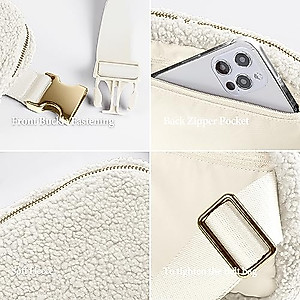ODODOS Fleece Mini Belt Bag with Adjustable Strap, Sherpa Small Waist Pouch Fanny Pack for Workout Running Traveling Hiking, Ivory