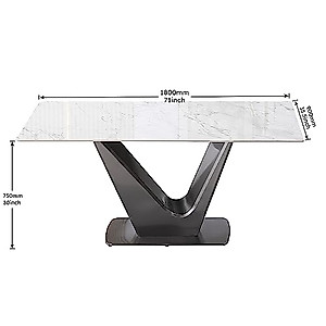 Modern Dining Table for 6 People, 71" Dinner Room Table with Stainless Steel Base, Rectangular Marble Dining Kitchen Table Stone Dining Table Suitable for Home, Kitchen, Living Room (1 Table)