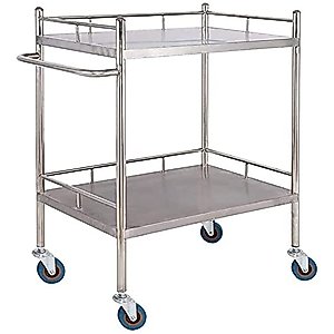 Utility Rolling Cart Kitchen Island Trolley Serving Catering Storage Cart Trolley - Double Stainless Steel Medical Stroller Mute Trolley Four-Wheel Beauty Salon Clinic Practical
