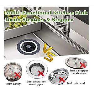 3-in-1 Upgarded Kitchen Sink Drain Stopper &Stainer Combo - Pop-Up Anti-Clog Basket for Fast Drainage , Includes 3 Reuseable Filters