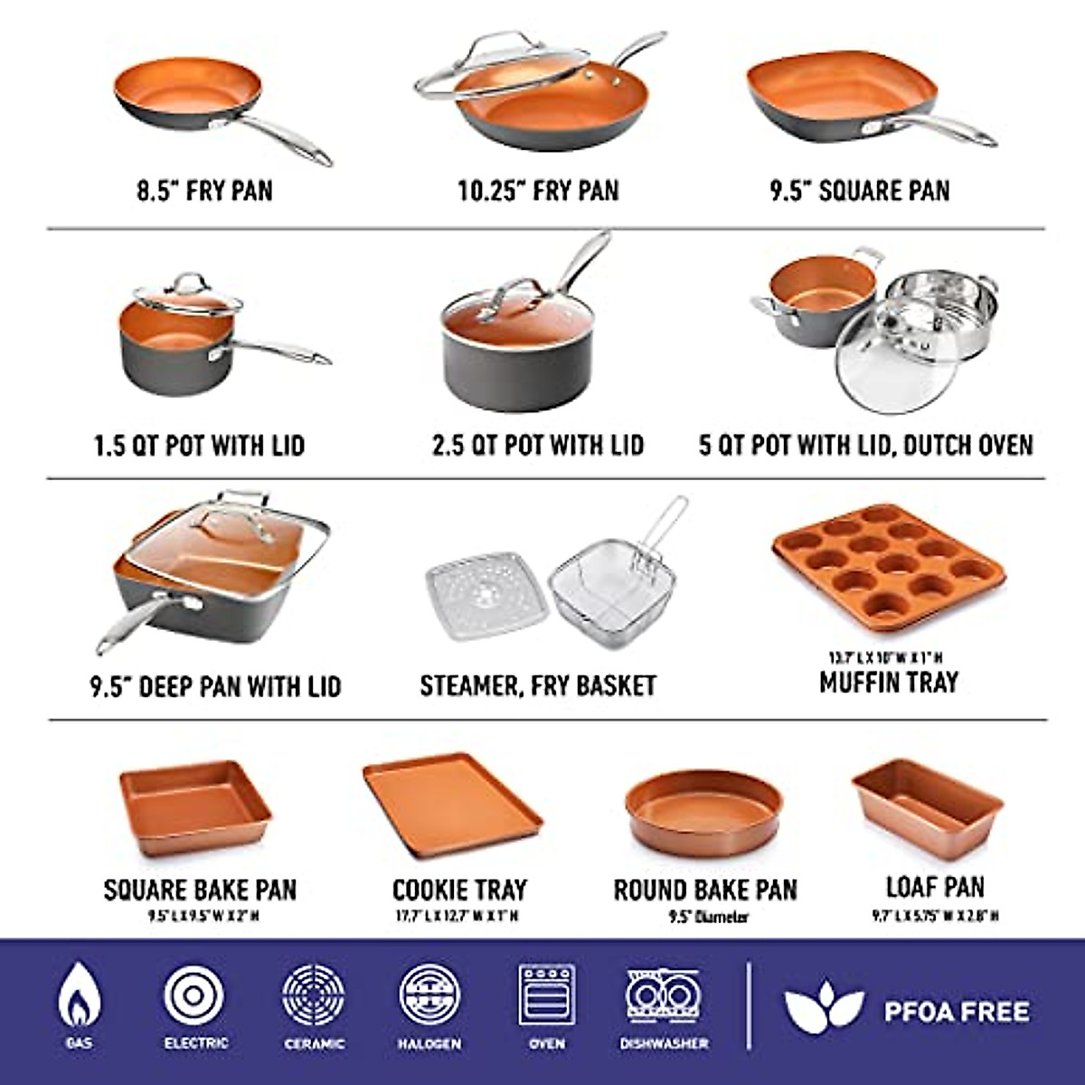 Gotham Steel Pro 20 Piece Pots & Pans Set | Hard Anodized Complete Cookware Set + Bakeware Set, Ultra Nonstick Ceramic Copper Coating, Chef Grade Quality, Metal Utensil Safe, Oven & Dishwasher Safe