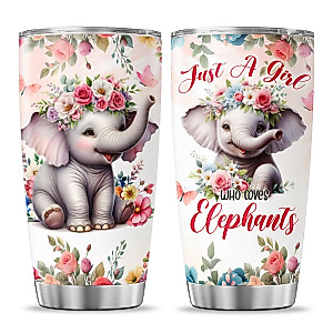 HUBUPU Just A Girl Elephant, Tumbler 20 Oz With Lid And Straw, Floral Flower, Elephant Gifts
