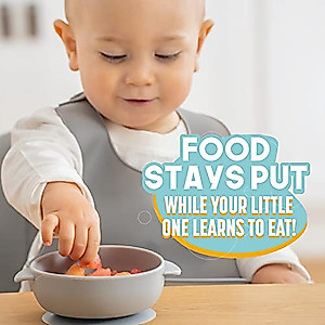 Upward Baby Bowls with Suction - 4 Piece Silicone Set with Spoon for Babies Kids Toddlers - BPA Free Baby Led Weaning Food Plates - First Stage Self Feeding Utensils
