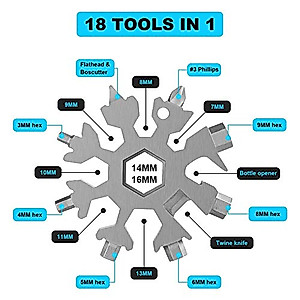 Stocking Stuffers for Men, 18-in-1 Snowflake Multi Tool, Portable Stainless Steel Snowflake Bottle Opener/Flat Phillips Screwdriver Kit/Wrench Tool snowflake tool card, Christmas Gift for Men Dad