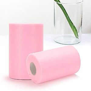 6 Inch x 100 Yards Pink Tulle Roll Spool, Fabric Tulle Rolls for Fabric Table Runner Chair Sash Bow Tutu Skirt Sewing Crafting Fabric Wedding Party Gift Ribbon