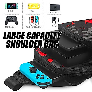 GOLDCHAMP Switch Travel Bag, Portable Nylon Water Resistant Shoulder Bag Storage Backpack, for Nintendo Switch Console/Dock/Switch Accessories, Chest Bag compatible with Nintendo Switch