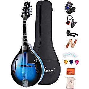 ADM Acoustic Mandolin Instrument Kit Music A Style for Kids Students Adults Wood Mandolins Beginner Set With Bag, Tuner, EQ, Strap, Strings, Picks and Hanger, Blue