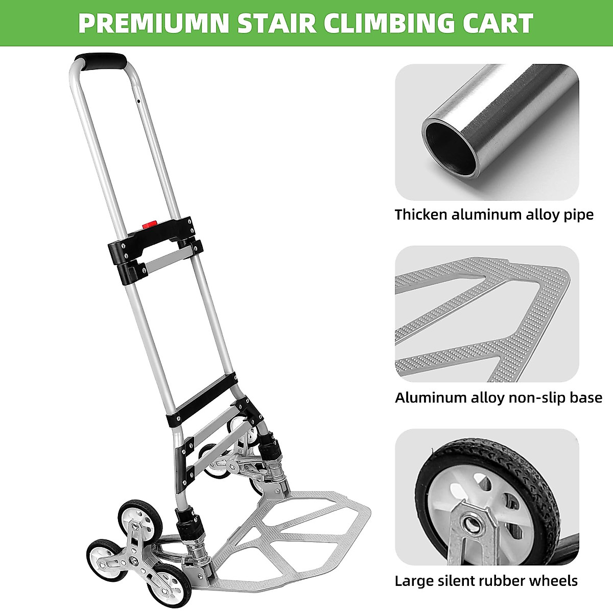 180lbs Stair Climbing Cart Hand Truck - Stairs Climber Cart for Groceries with Adjustable Handle Lightweight Folding Stair Climbing Dolly Cart Stair Climber Dolly for Shopping, Moving & Office