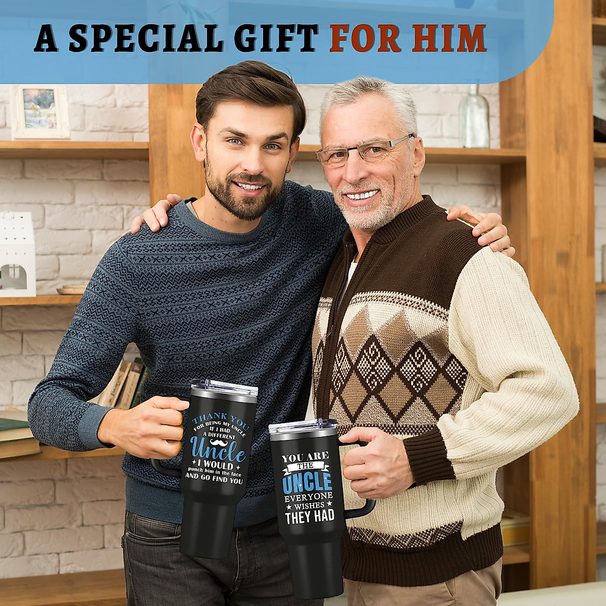 NIAXAUYT Gifts for Uncle, Uncle Tumbler 40oz With Handle, Uncle Gifts From Niece Nephew, Funny Uncle Gifts for Father's Day Birthday Christmas, Best Uncle Gifts for New Uncle Funcle Coffee Mug