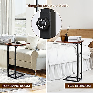 WHEARTED Adjustable C Shaped End Table - C Table Side Table for Couch and Sofa, Small Coffee Table with Metal Frame in Living Room, Bedroom, Bedside Rustic Brown