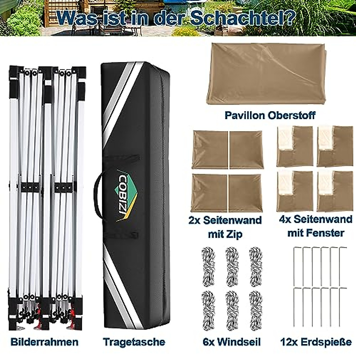 COBIZI 10x20 Pop Up Canopy Tent with 6 Removable Sidewalls, Easy Up Commercial Canopy, Waterproof and UV50+ Gazebo with Portable Bag, Adjustable Leg Heights,Party Tents for Parties