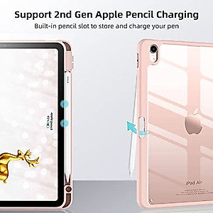 Wenlaty Case Compatible with iPad Air 5th Generation (2022) / 4th (2020) 10.9 Inch Pencil Holder, for 5/4 Case, Slim Smart Cover Clear Back Shell, Rose Pink