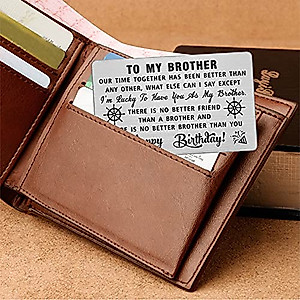 DEGASKEN Brother Birthday Card Gifts, I'm Lucky to Have You As My Brother, Personalized Steel Engraved Wallet Card