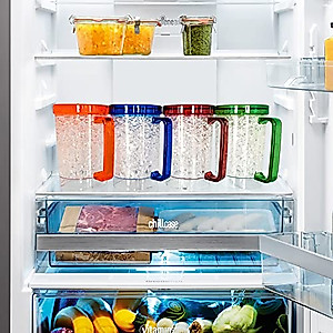 EASICOZI Double Wall Gel Frosty Freezer Ice Mugs Clear 16oz Set of 4 (Blue, Red, Orange and Green)