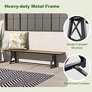 Giantex Outdoor Bench, 3-4 Person Garden Bench, 72" Long Patio Bench with Metal Frame, 1100 LBS Capacity, Weatherproof Backless Park Bench, Outside Dining Bench for Lawn, Front Porch, Backyard
