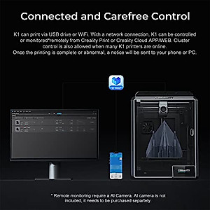 Official Creality K1 3D Printer Speedy Printing Machine,600mm/s High Speed,WiFi Control,Self-test,No Ring&Z-Banding,Auto Leveling,Extensible,Unibody Die-Cast,Out of Box,Smarter,12x faster,Beat Ender 3