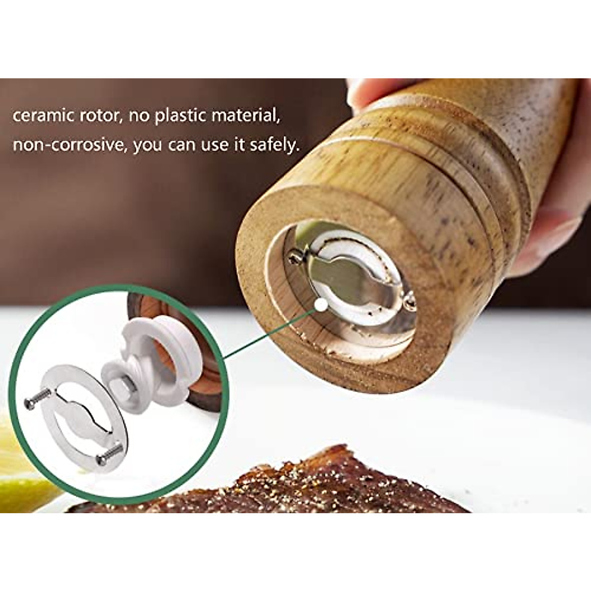 Funly mee Brown Wooden Salt and Pepper Grinder Mills, Manual Salt Grinder Refillable Pepper Mill (5 inch (1 Pack))