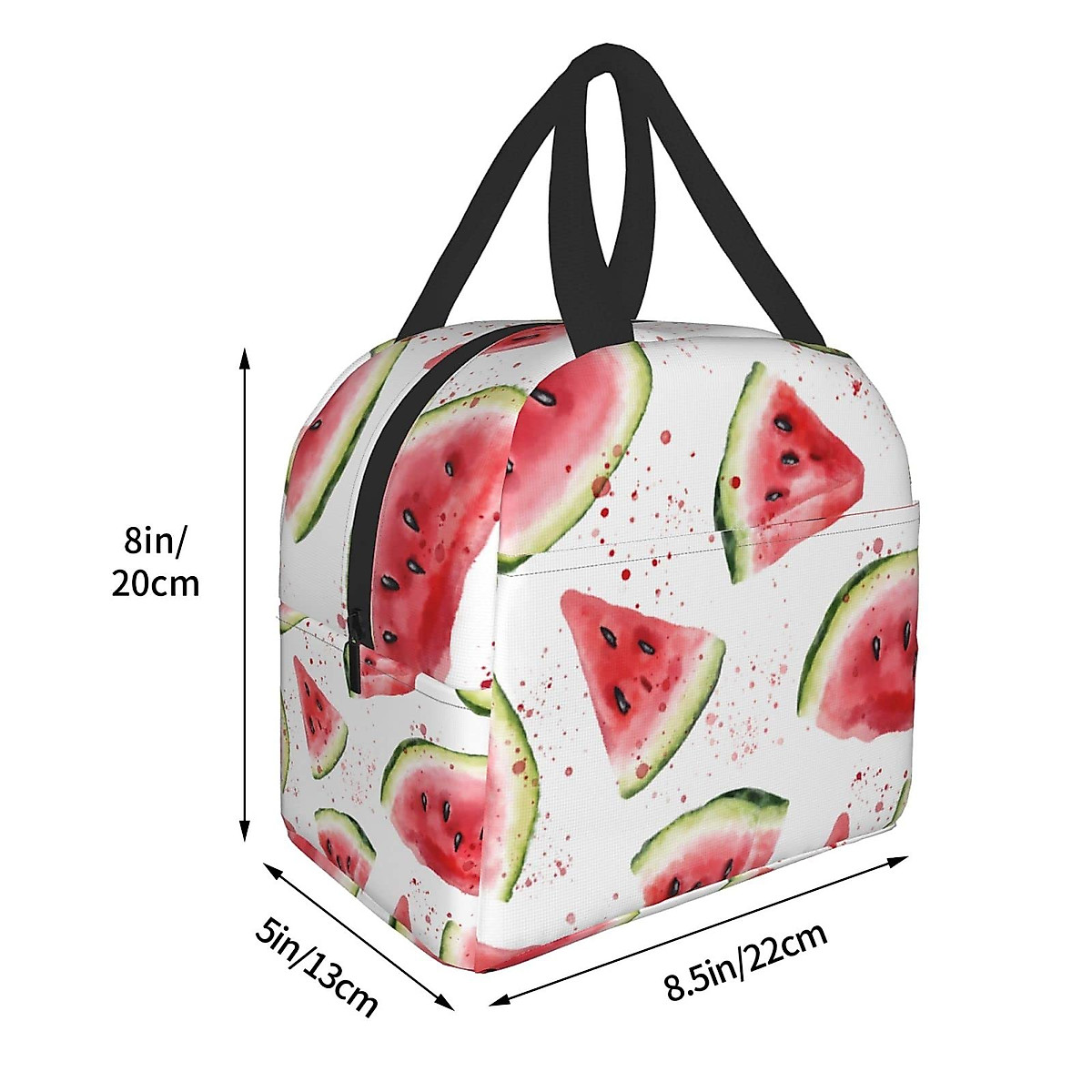 Canesert Lunch Bag with Pocket for Teen Slices Watermelon Insulated Lunch Box Cooler Thermal Waterproof Reusable Tote Bag for Women Travel Work Hiking Picnic