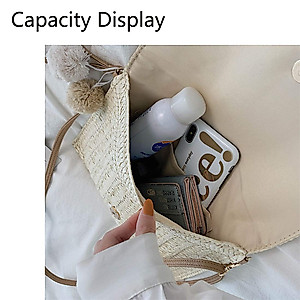 Straw Shoulder Bag Women Straw Clutch Summer Beach Crossbody Bag Handmade Woven Purse Handbag Holiday Gifts, Beige, 7.9 x 10.6 inch