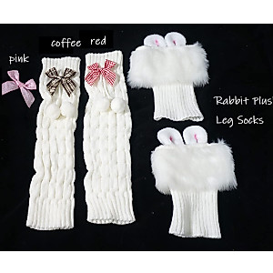 JUENAWMIU Cute Bunny Ears Furry Leg Warmers Fur Ball Bow Leg Warmers