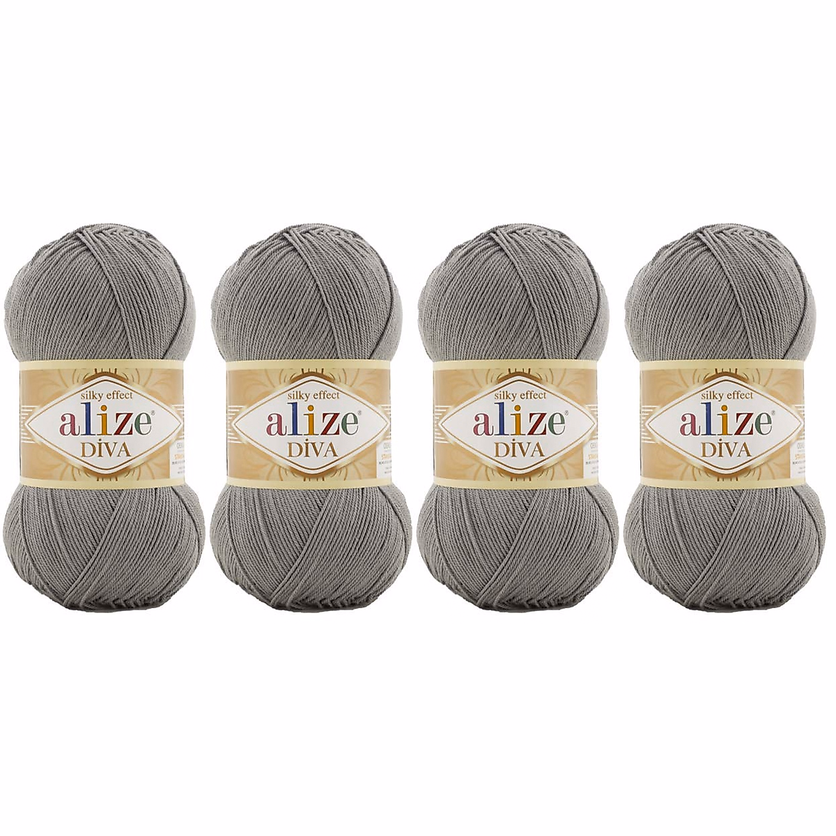 100% Microfiber Acrylic Alize Diva Silk Effect Knitting Sport Crochet Yarn Lot of 4 Ball skeins 400gr 1532yds Color (87 Coal Grey)