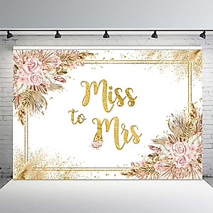 MEHOFOND Boho Miss to Mrs Backdrop Bridal Shower Chic Pink Flowers Bride to Be Engagement Photo Studio Banner Pampas Grass Photography Background Decoration Cake Table Supplies 7x5ft