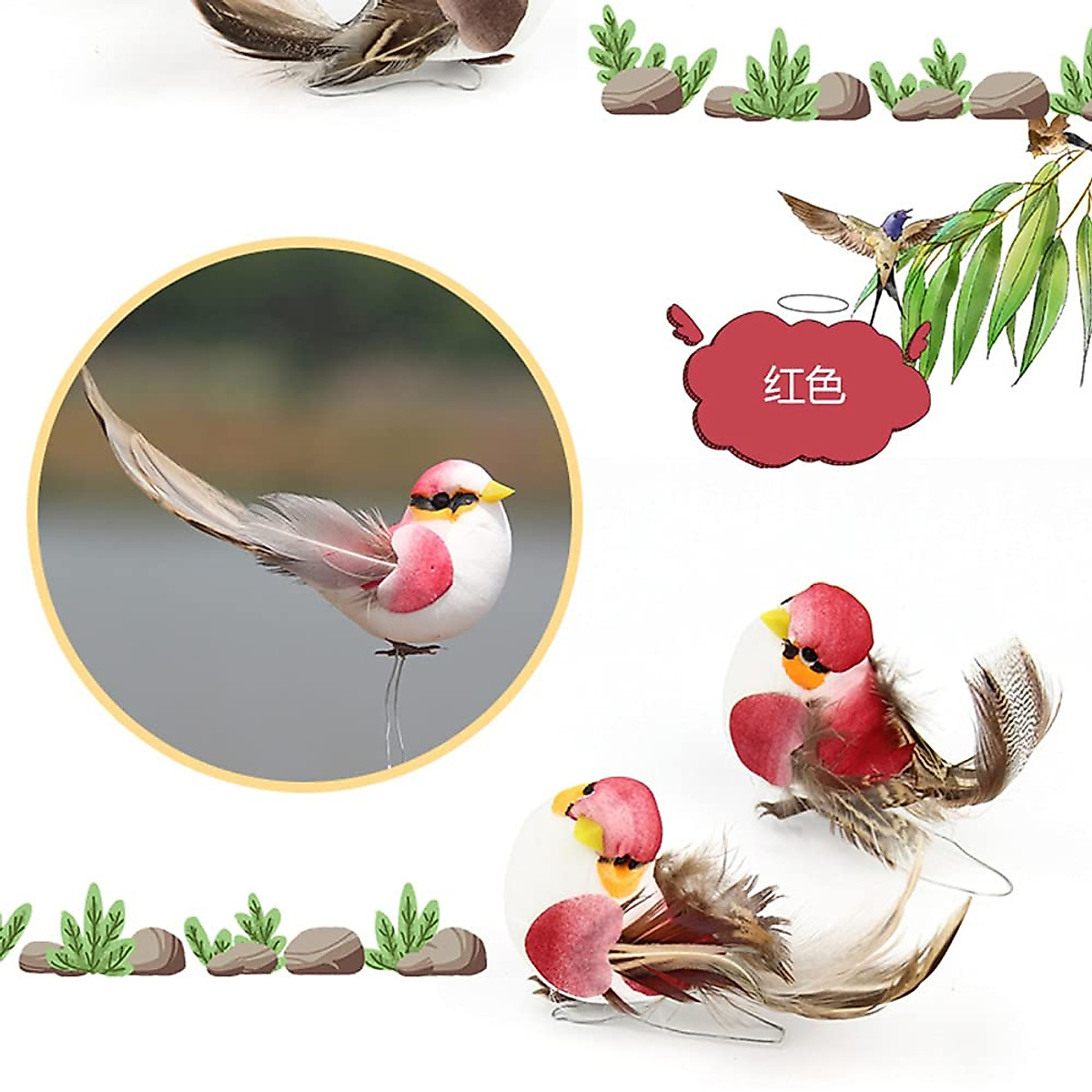 MAOMIA 12pcs Artificial Simulation Foam Bird Mini Feather Birds Ornaments DIY Craft for Home Garden Wedding Decoration Party Accessories(4.72inch)