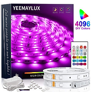 YEEMAYLUX LED Strip Light, 32.8ft 4096 DIY Color Changing Tape Lights with 5050 RGB 150 LEDs Highlight,Light Strip with Remote and 12V Power Supply,Easy Installation for TV Backlight, Party, Bedroom