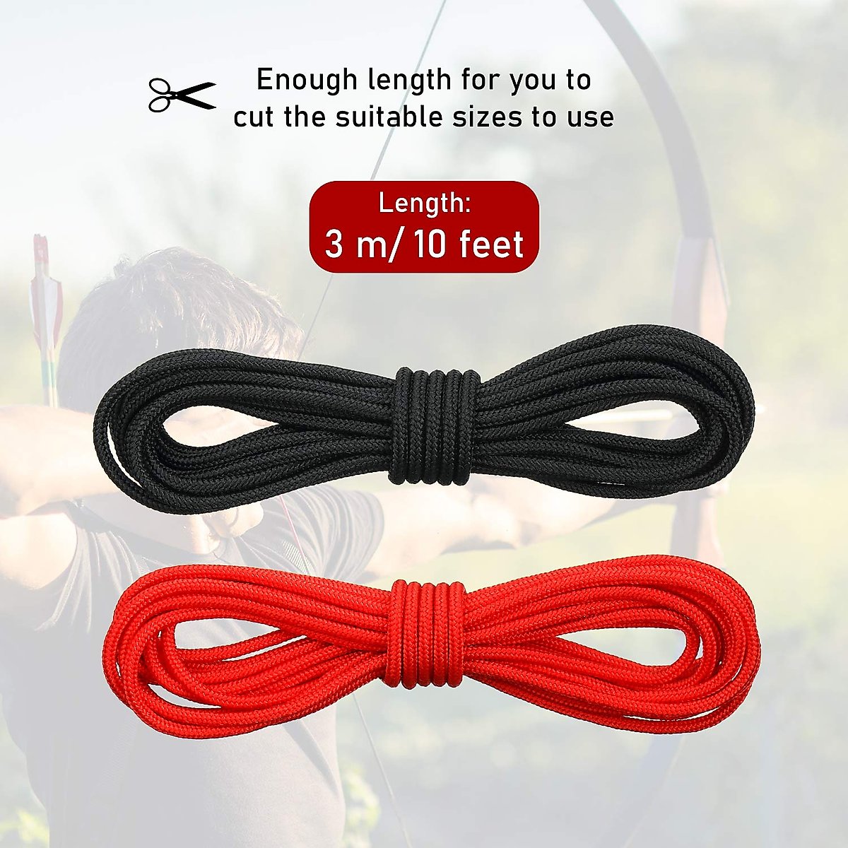 2 Pieces Archery D Loop Rope 10 Feet Archery Bowstring Serving Thread D Loop Rope Release Material Nocking D Loop Rope String (Black and Red)