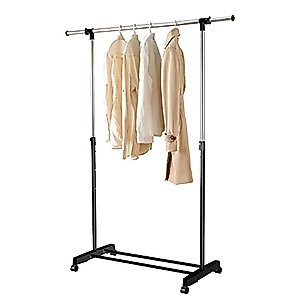 JZM Adjustable Clothes Garment Rack, Rolling Clothes Organizer on Wheels for Hanging Clothes with Bottom Shelves, Rolling Clothes Rack Portable Collapsible Commercial Garment for Entryway, Bedroom