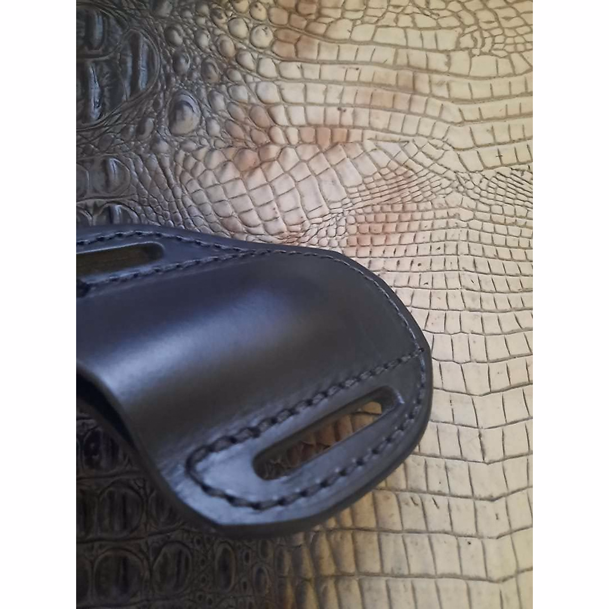 Leather Left Hand Pocket Knife Sheath Fits Buck 110 and 112 Knife, Folding Pancake Style Knife Holder, Black