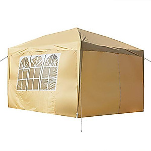 10x10 Pop Up Tent with Two Doors & Two Windows Practical Waterproof Right-Angle Folding Tent with Carry Bag Khaki