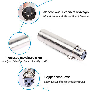 PNGKNYOCN XLR Male to Female Adapter,3 Pin XLR Audio Microphone Cable Extension Adapter Connector（2-pack）