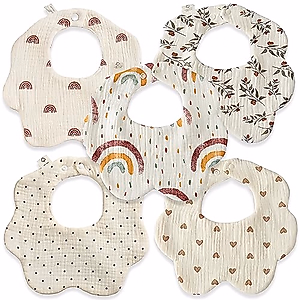 REBE & CO Baby bibs, muslin 6 layers, Organic 100% Cotton for Drooling, for boy and girl newborn, absorbents, unisex, boho