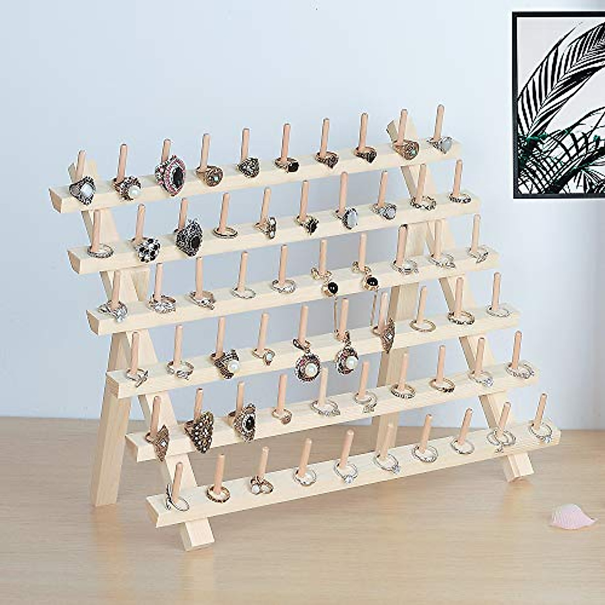 MOOACE 60 Spool Sewing Thread Rack with Hanging Hook, Wall Mounted Wooden Thread Holder Organizer for Embroidery, Hair Braiding, Sewing