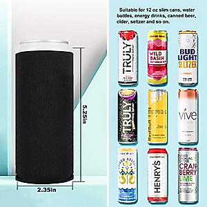 Slim Can Cooler Sleeves, 12oz Skinny Blank Neoprene Beer Can Sleeve, Soft Insulated Reusable DIY Personalized Cooler for Water Bottle Soda, Collapsible for Parties Weddings (Black, 12)