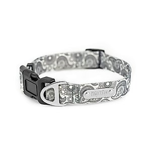 Mighty Paw Grey Paisley Designer Collar - Patterned Collar - Soft Polyester Webbing - Heavy-Duty Hardware - Premium Weather-Resistant Dog Collar - Adjustable Collar for All Dog Breeds - Medium